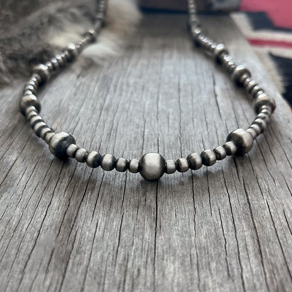 Navajo Pearl Handmade Necklace with 5, 6, and 10mm German Navajo Pearl Handmade Necklace with 5, 6, and 10mm German